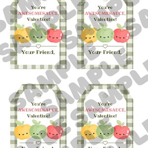 Instant Printable Kids Applesauce Valentine, Non-candy Valentines ...