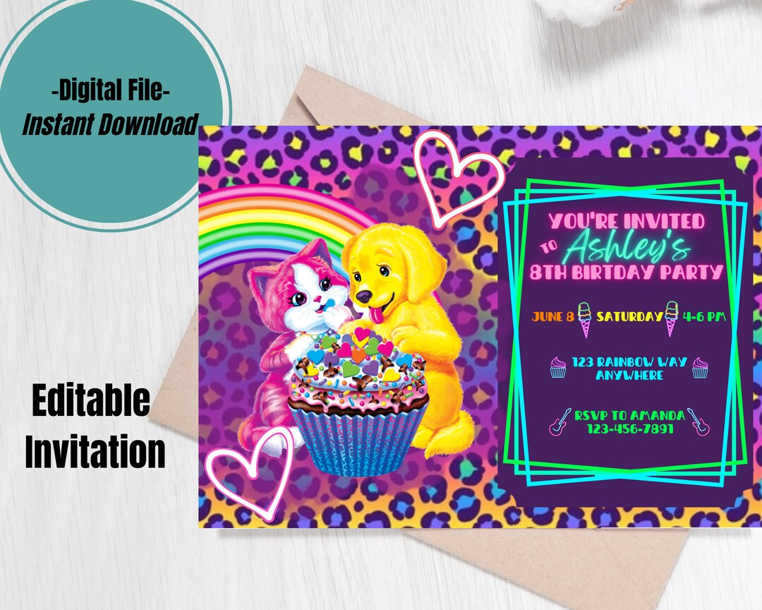 Neon Animal Print Birthday Invitation, 90s Lisa Frank Party (printable ...