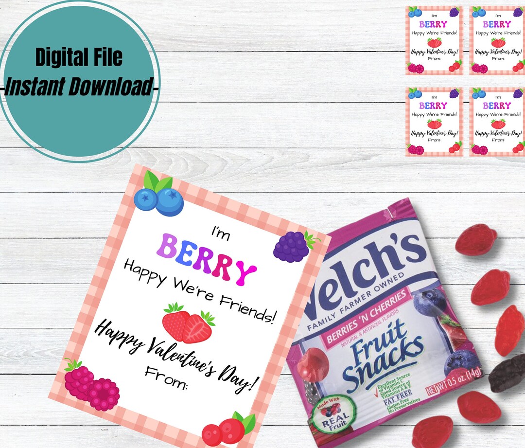 Printable Fruit Snack Kids Valentine, Gummy Valentines, Non-candy ...