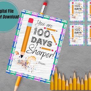 Instant Download 100 Days Sharper Kids School Tag, Printable Tag, Class ...