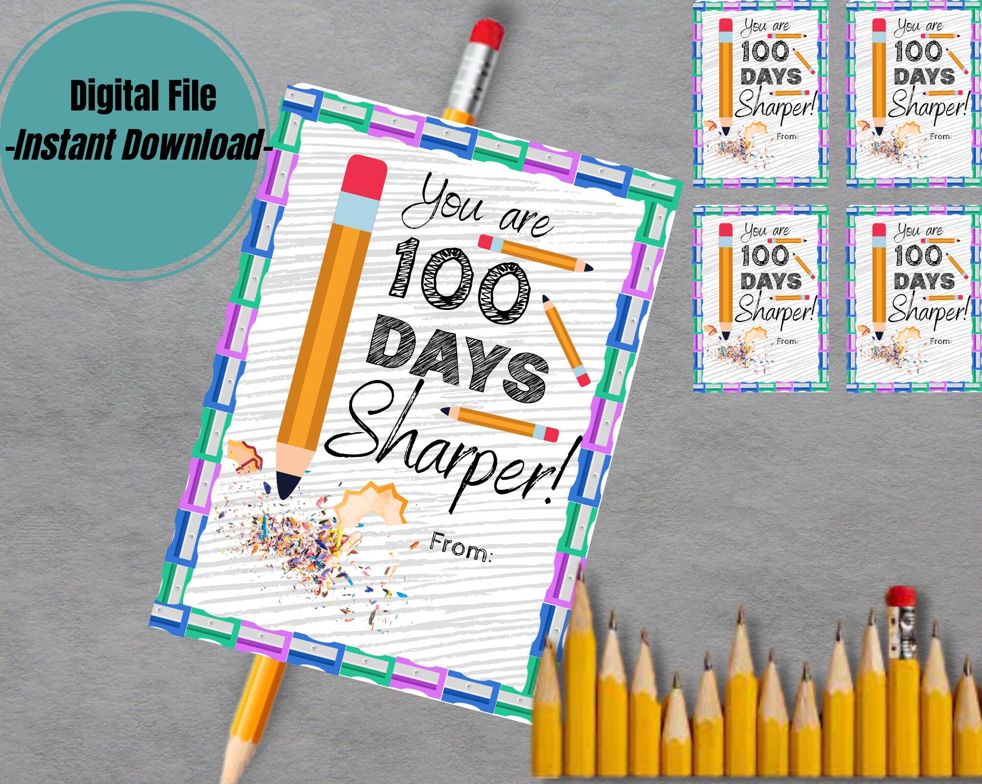 Instant Download 100 Days Sharper Kids School Tag, Printable Tag, Class ...