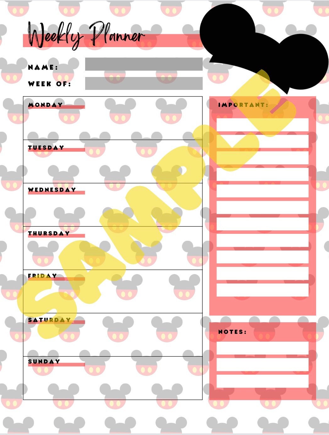 Instant Download Planner, Cute Mouse Planner, Cartoon Character, Weekly ...