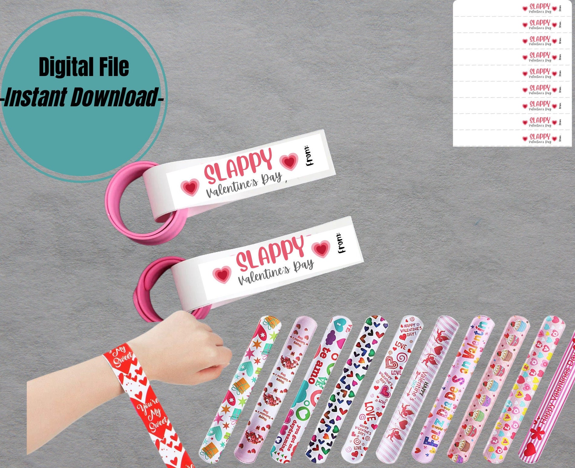 Instant Download Kids Valentine Slap Bracelet, Slappy Valentines Day ...