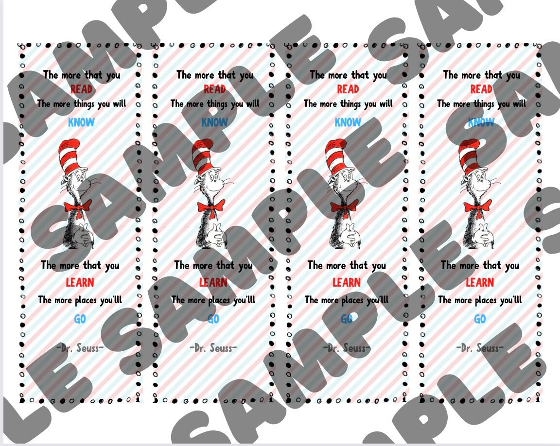 Instant Download Cat in the Hat Kids Bookmark Dr. Seuss - Etsy