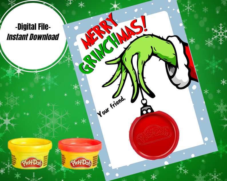 Instant Download Grinch Christmas Playdoh Gift Tag, Printable Card ...