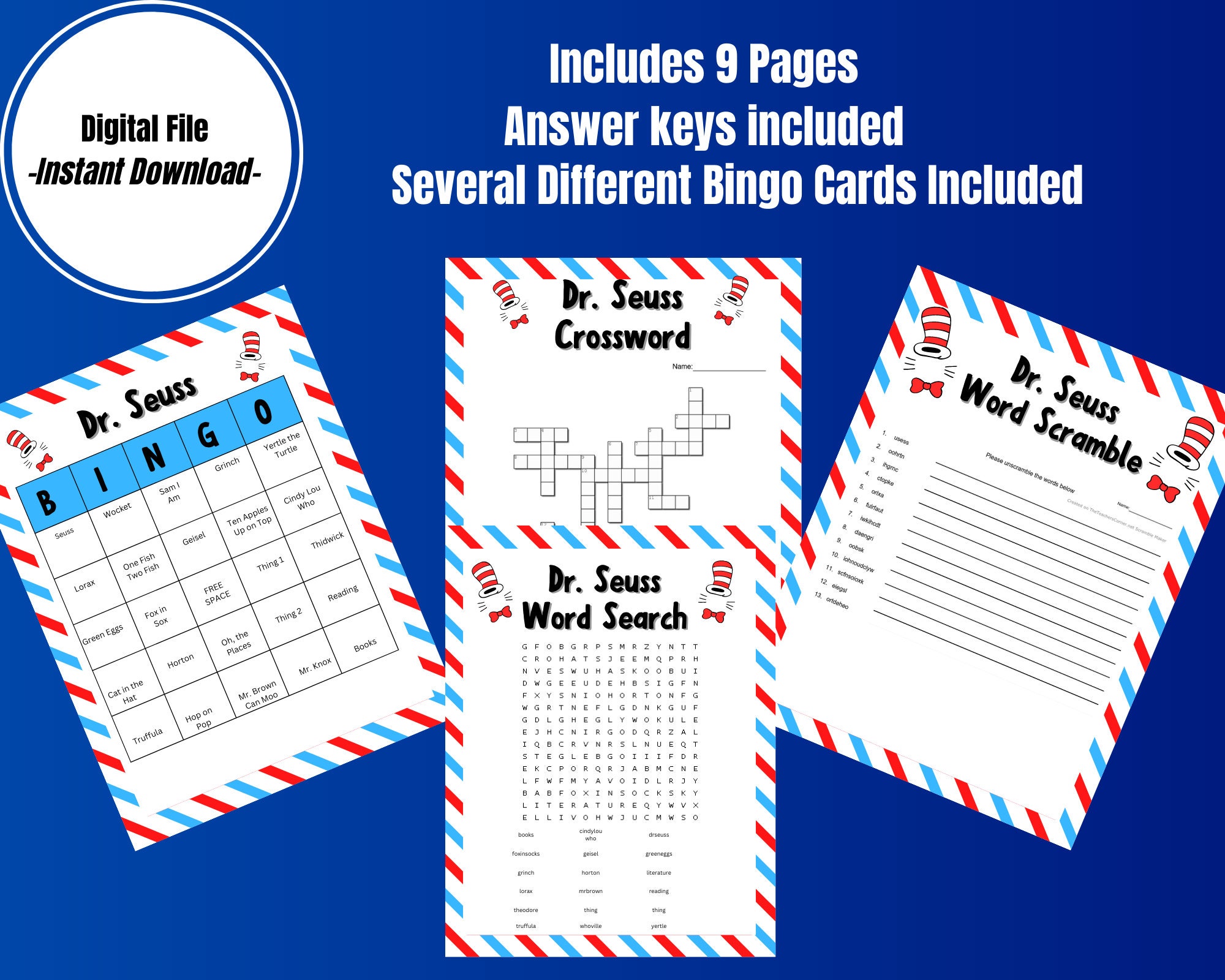 Instant Printable Dr. Seuss Activity Bundle, Read Across America Week ...