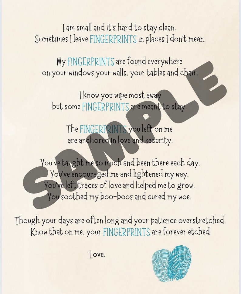 Instant Download Teacher Appreciation Gift, Fingerprints Poem ...
