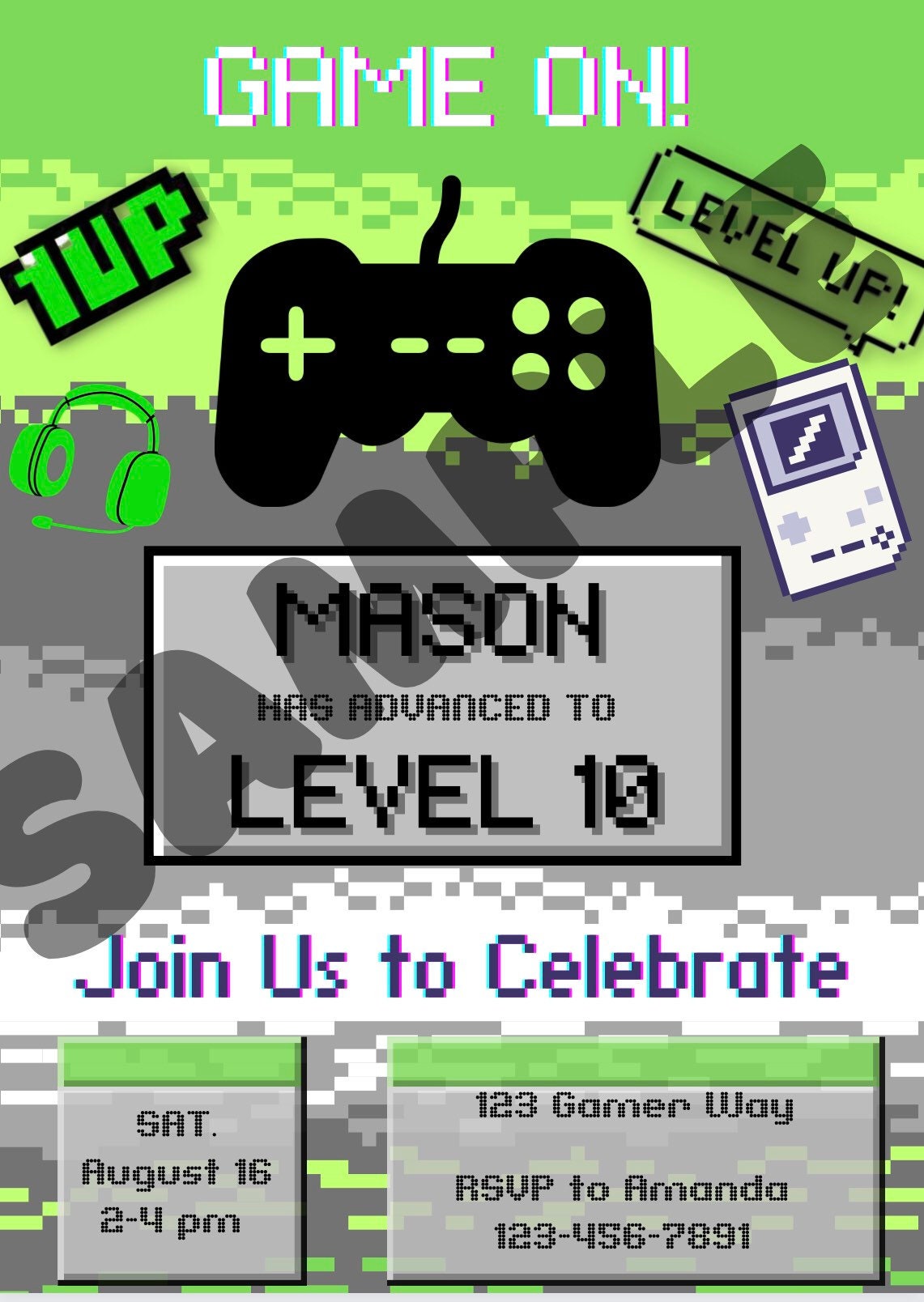Editable Kids Gamer Birthday Invitation, Gamer Invite Template, Level ...