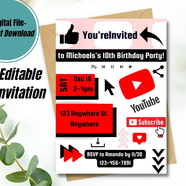 Youtube Invitation - Etsy
