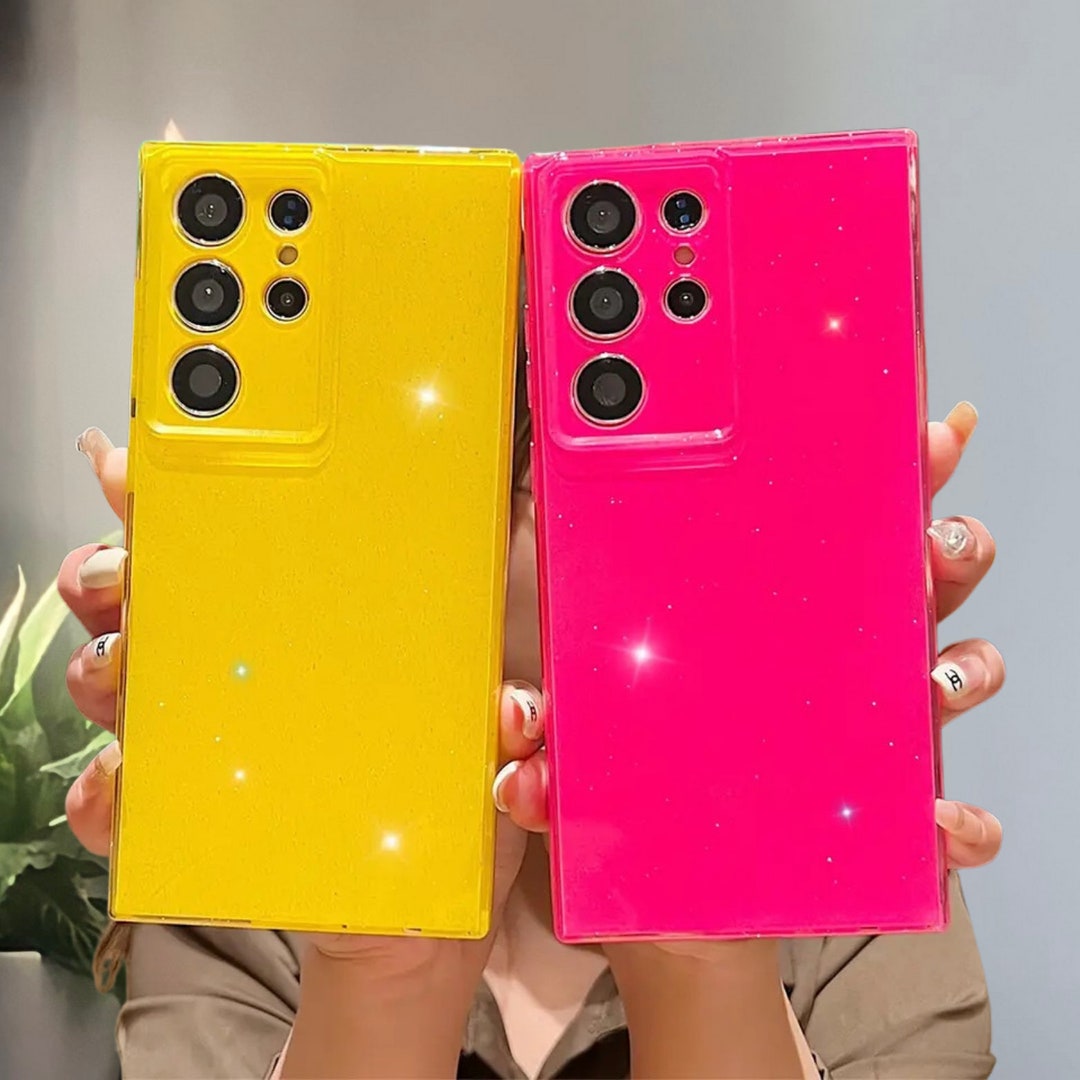 Glossy Neon Hot Pink Phone Case Neon Yellow Glitter Phone - Etsy