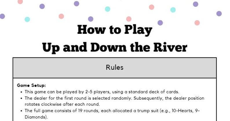 Up & Down the River Card Game Score Tracker Sheet Printable - With ...