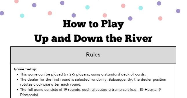 Up & Down the River Card Game Score Tracker Sheet Printable - With ...