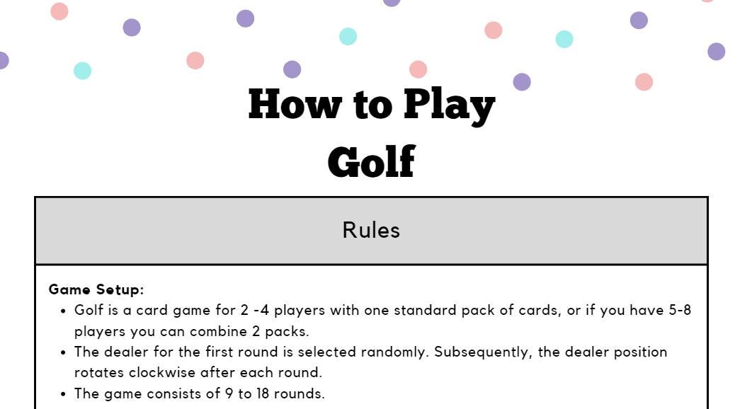 Golf Card Game Score Tracker Sheet Printable - With Rules - Etsy