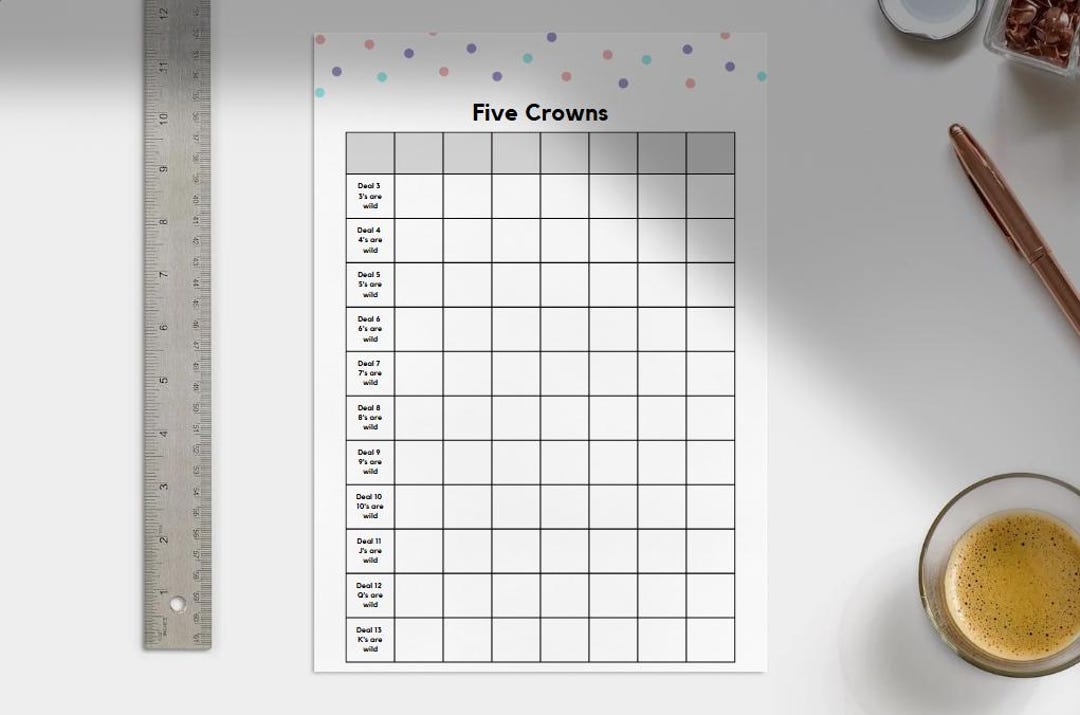 5 Crowns Card Game Score Tracker Sheet Printable - With Rules - Etsy