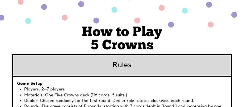 5 Crowns Card Game Score Tracker Sheet Printable - With Rules - Etsy