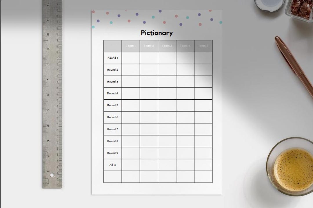 Pictionary Game Score Tracker Sheet Printable - With Rules - Etsy
