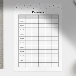 Pictionary Game Score Tracker Sheet Printable - With Rules - Etsy Australia