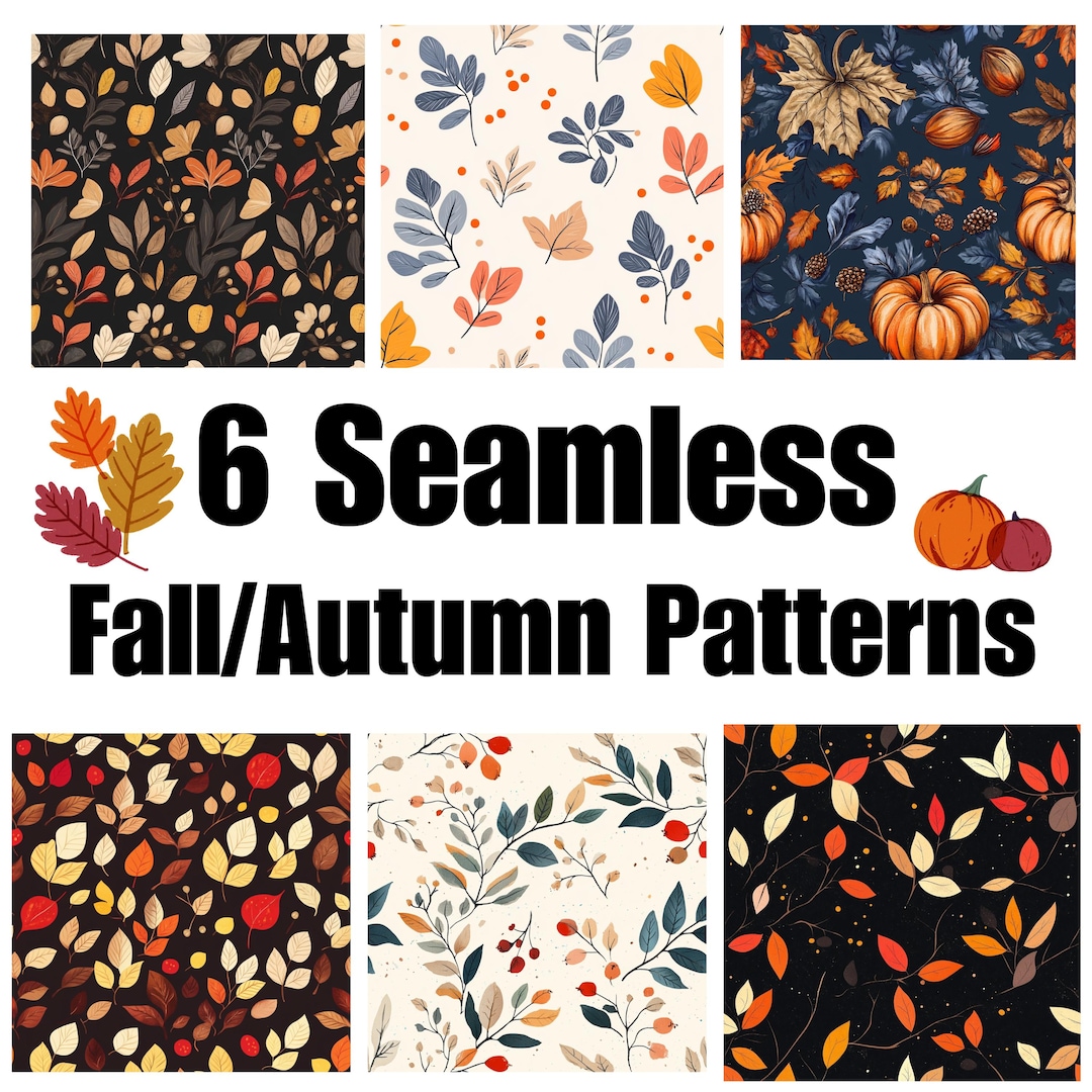 Fall Autumn Digital Paper PNG JPG Set 6 Halloween Seamless Pattern Fall ...