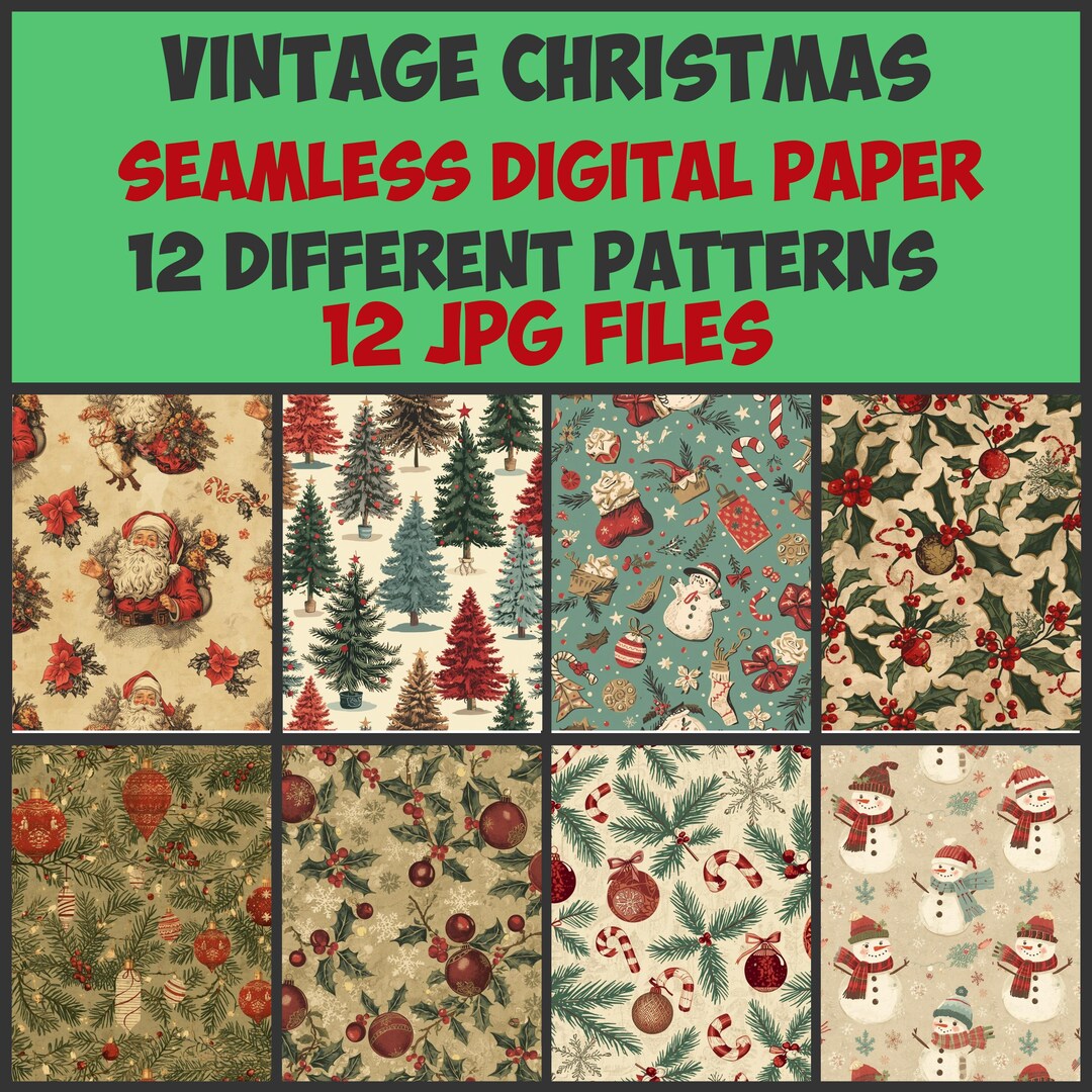 Vintage Christmas Digital Paper Patterns, Christmas Background Bundle ...