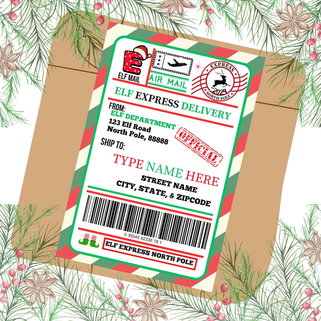 EDITABLE Custom Express Elf Mail Delivery Shipping Labels Pdf North ...