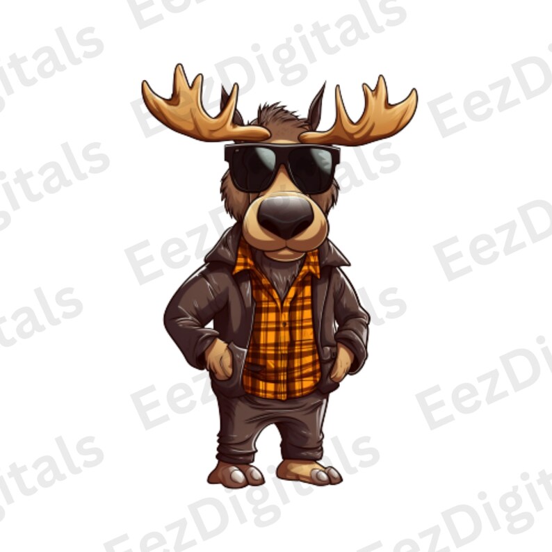 Cool Moose Clipart Digital Instant Download Printable Cartoon DTF/G PNG ...