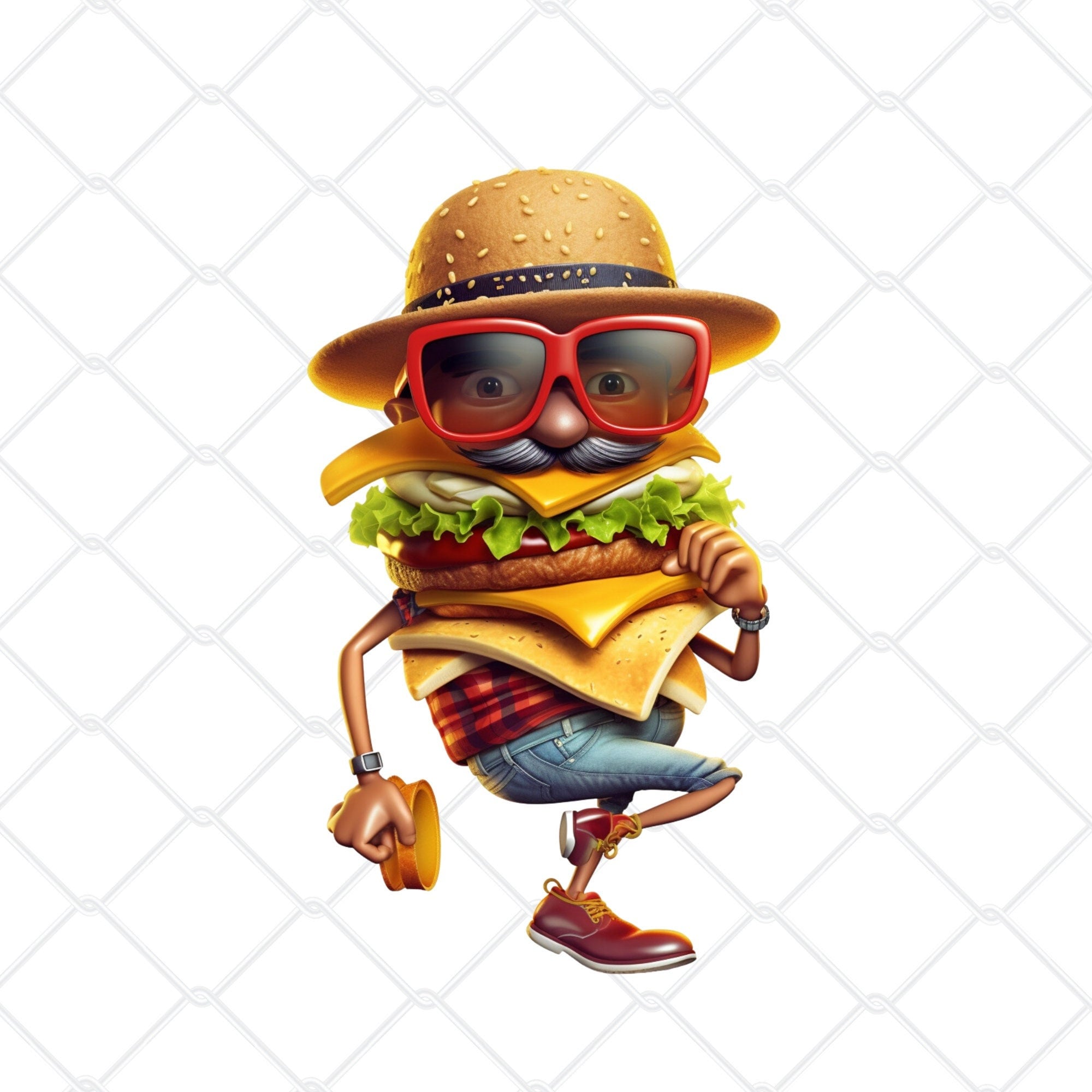 Cool Hamburger Clipart Png Digital Download Printable Cartoon Character ...