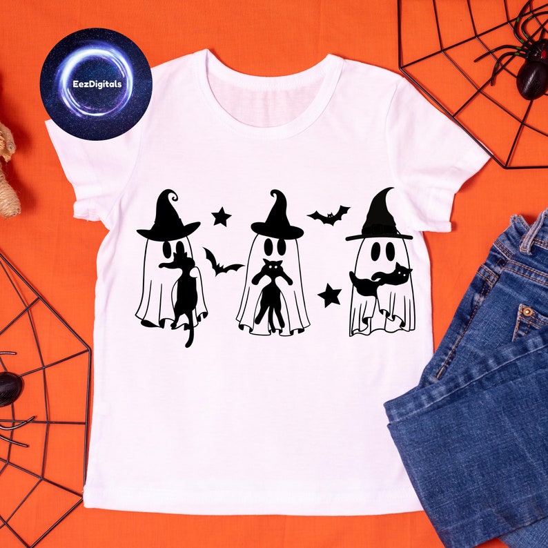 Ghosts With Cat Png SVG, Cute Halloween Ghosts Png Cat Lover Ghost Png DTF/G Cat Mom PNG Spooky ...