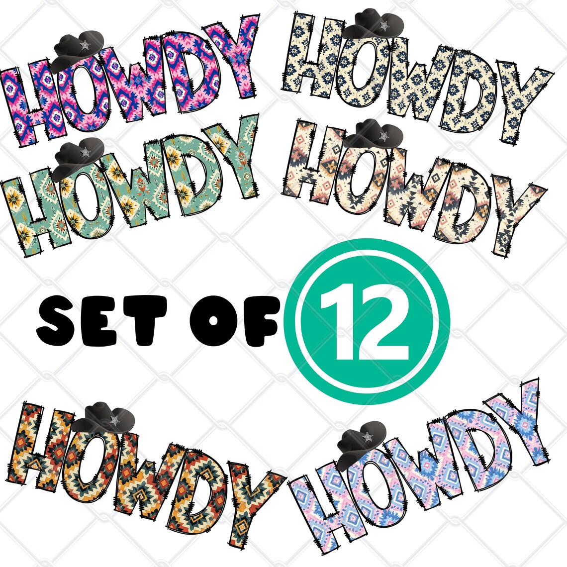 Howdy Cowboy Hat Set of 12 PNG Digital Download Printable Cowboy Png ...