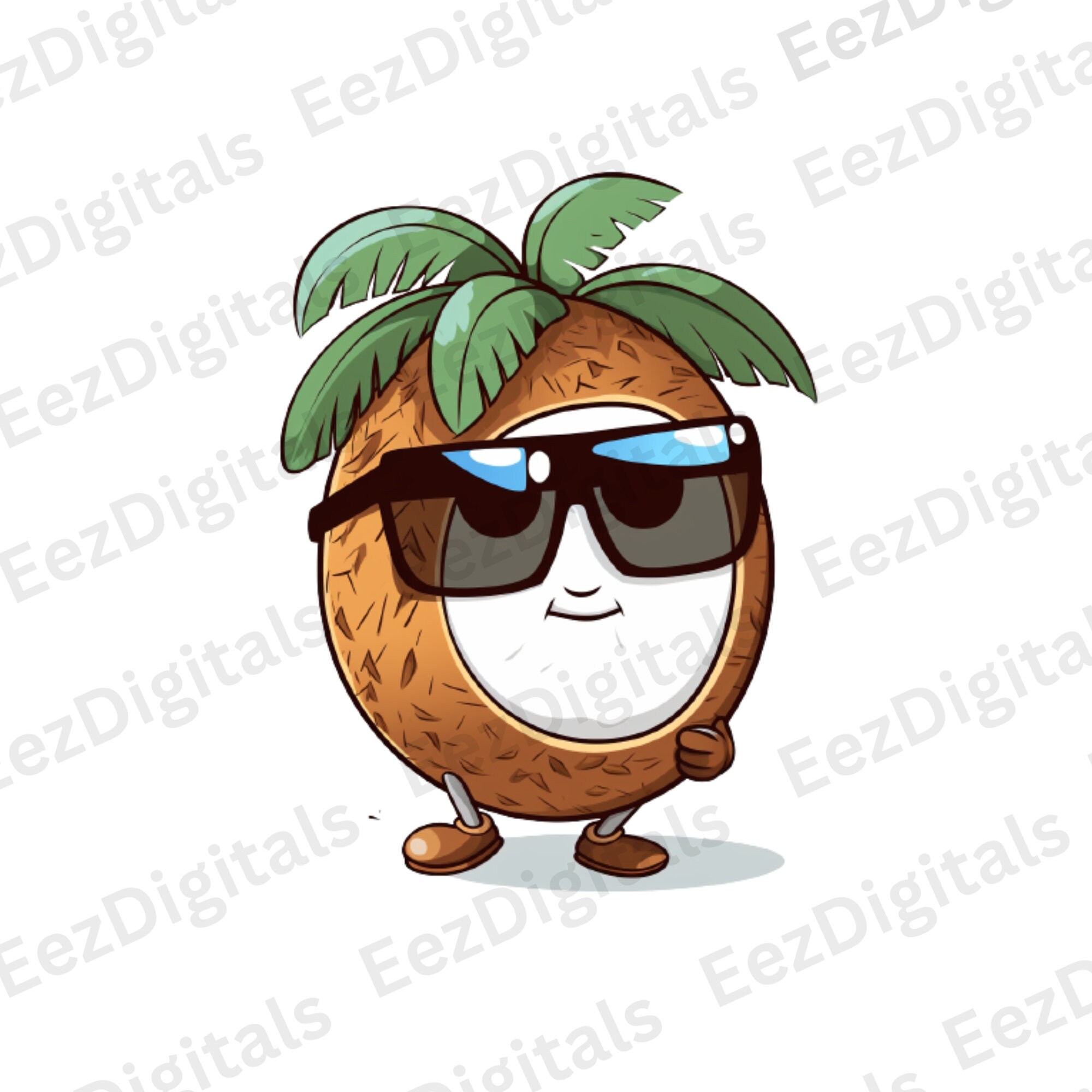 Cool Coconut Clipart Digital Download Digital or Printable Cartoon ...