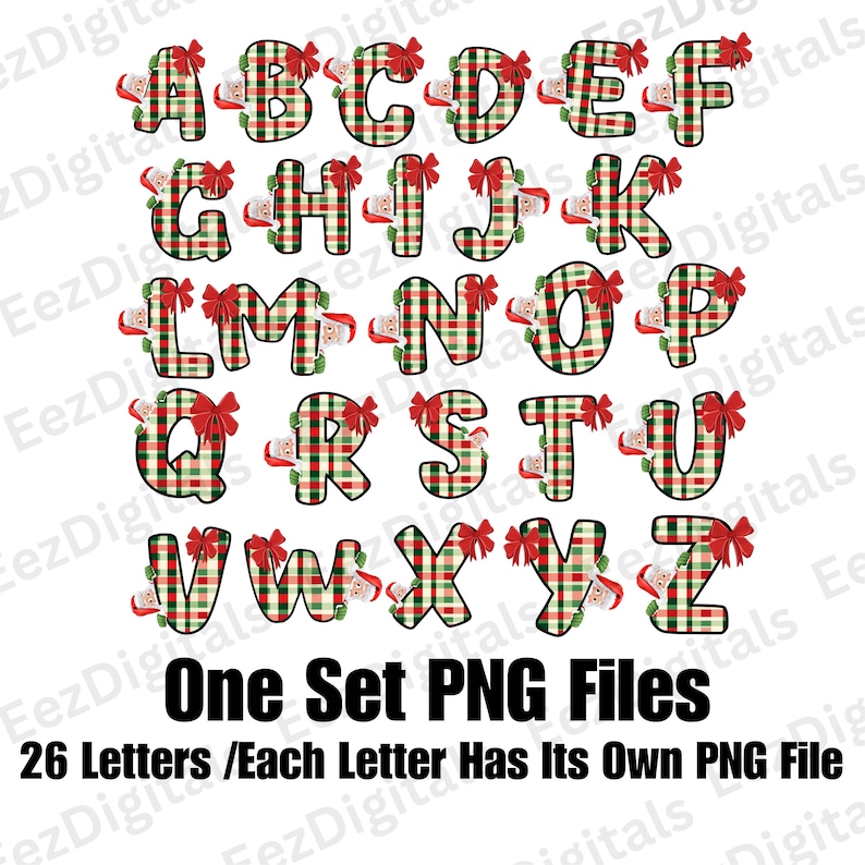 Christmas Alphabet Doodle Font Set PNG 26 Letters Clipart Santa ...