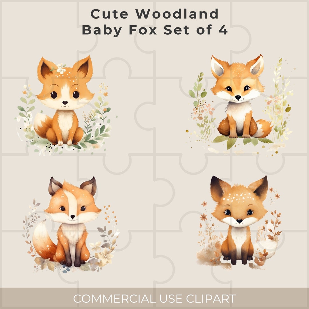 Woodland Baby Fox Clipart Set/4 Digital Download Printable PNG Cute ...