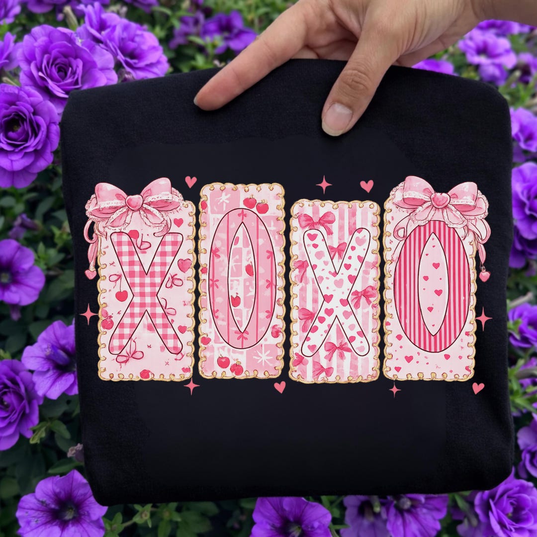 Preppy XOXO Valentine PNG, Pink Red Heart Coquette Design, Valentines ...