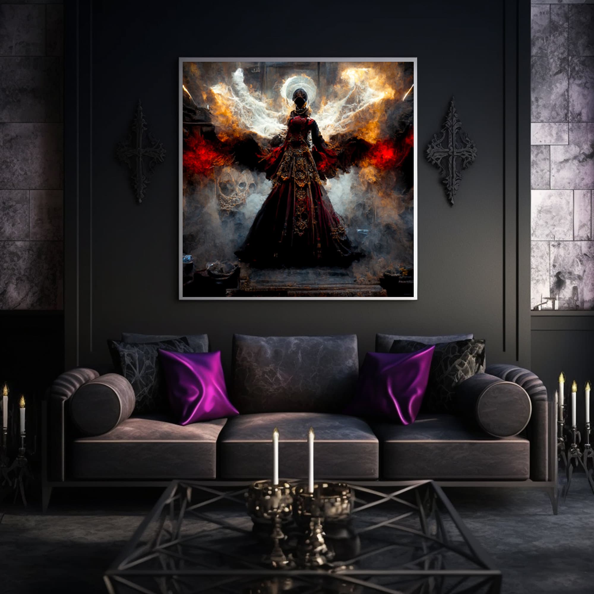 Gothic Wall Art-abstract Dark Angel-digital Oil Painting-moody - Etsy