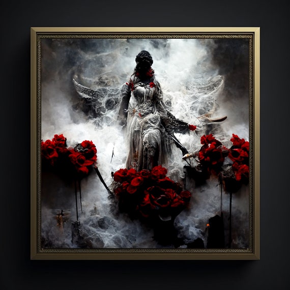 Gothic Wall Art abstract Dark Angel digital Oil Painting moody Home Decor dark Academia Print custom Stretched Canvas unique Gift fantasyart Etsy