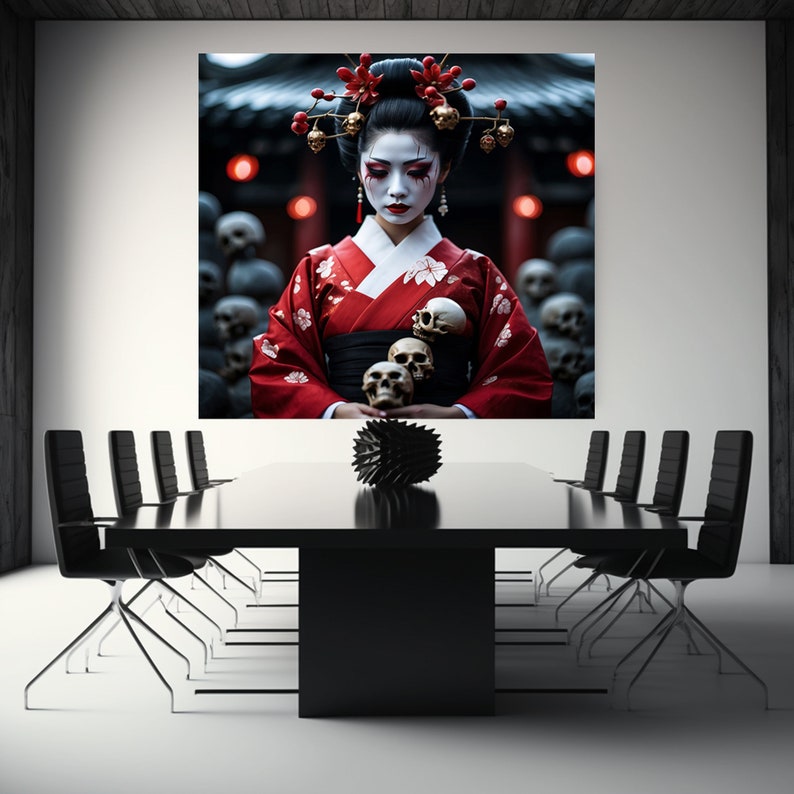 Goth Geisha Portrait-sakura-gothic Wall Designs-modern Geiko-land of ...