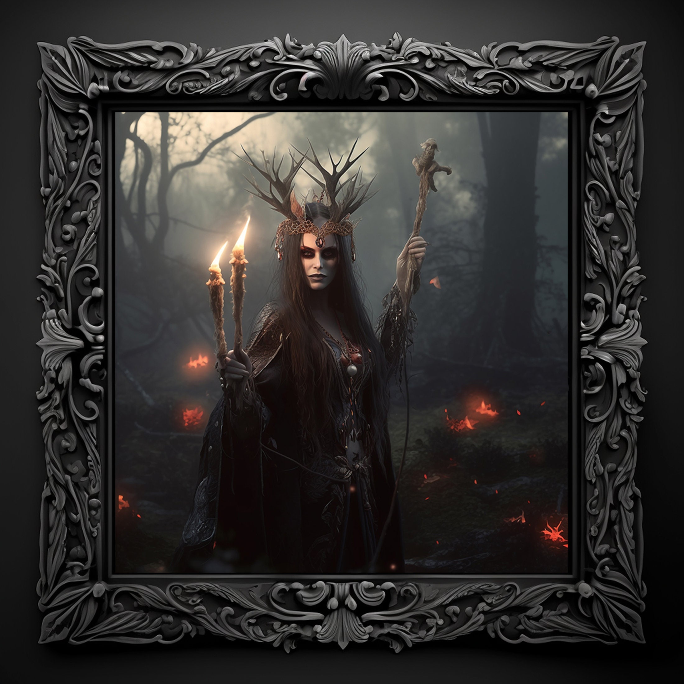 High Priestess Gothic Wall Art-digital Painting-moody Home - Etsy