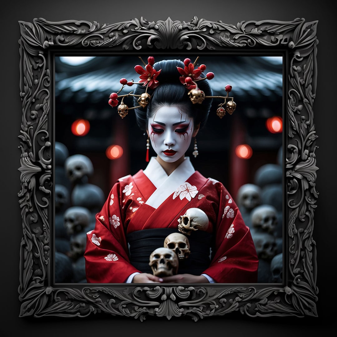 Goth Geisha Portrait-sakura-gothic Wall Designs-modern Geiko-land of ...