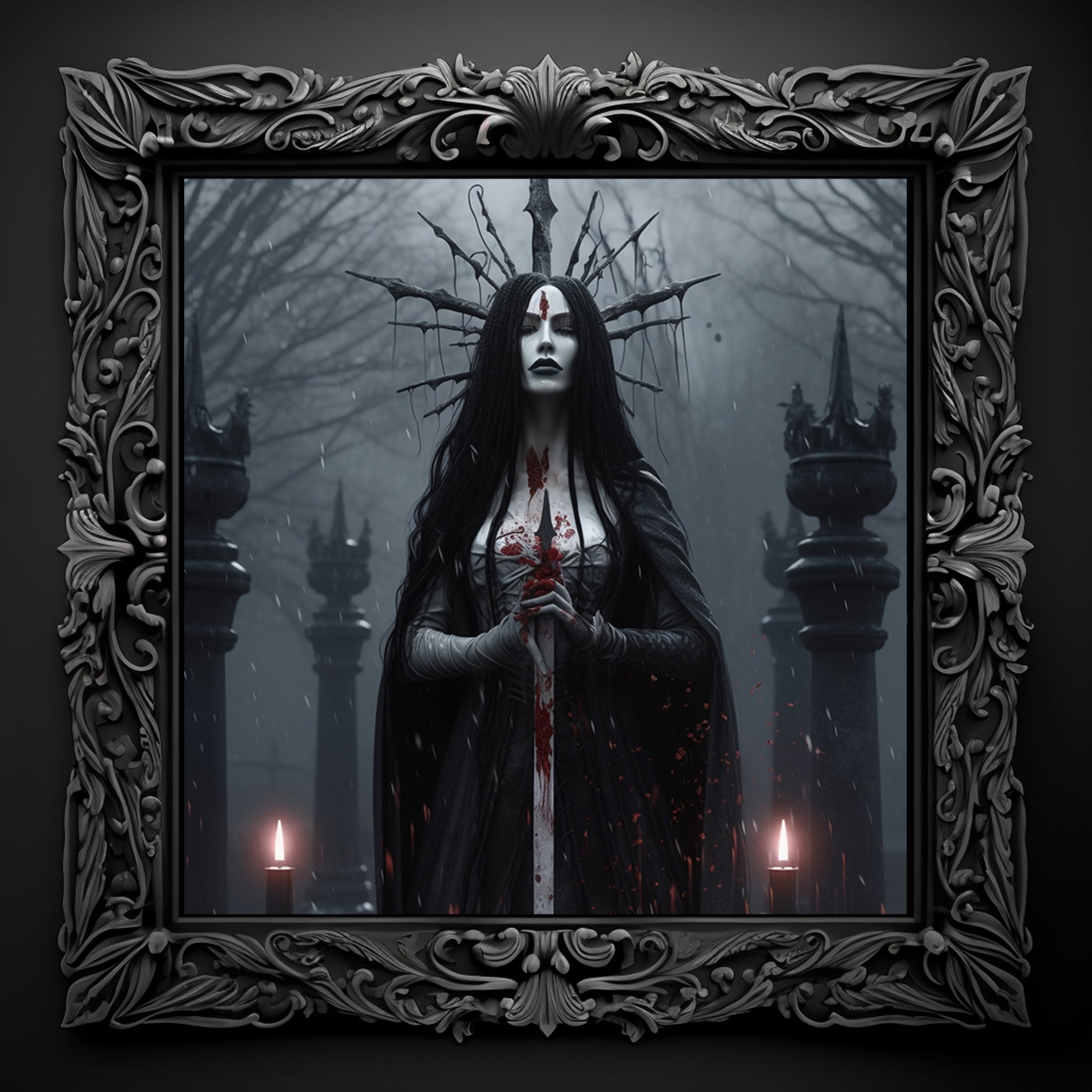 High Priestess Gothic Wall Art-digital Painting-moody Home Decor-dark ...