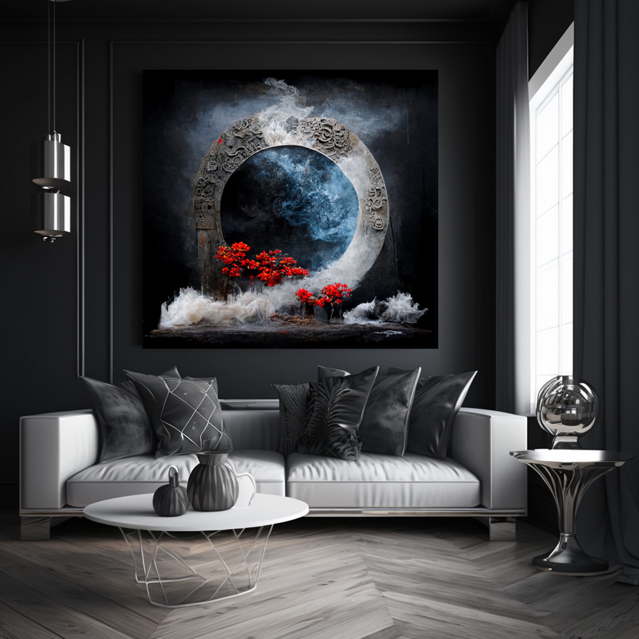 Gothic Art Moongate-abstract Digital Oil Painting-custom Printed AI Canvas-dark Academia Print ...