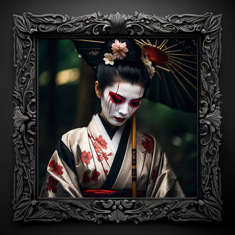 Goth Geisha Portrait-sakura-gothic Wall Designs-modern Geiko-land of ...