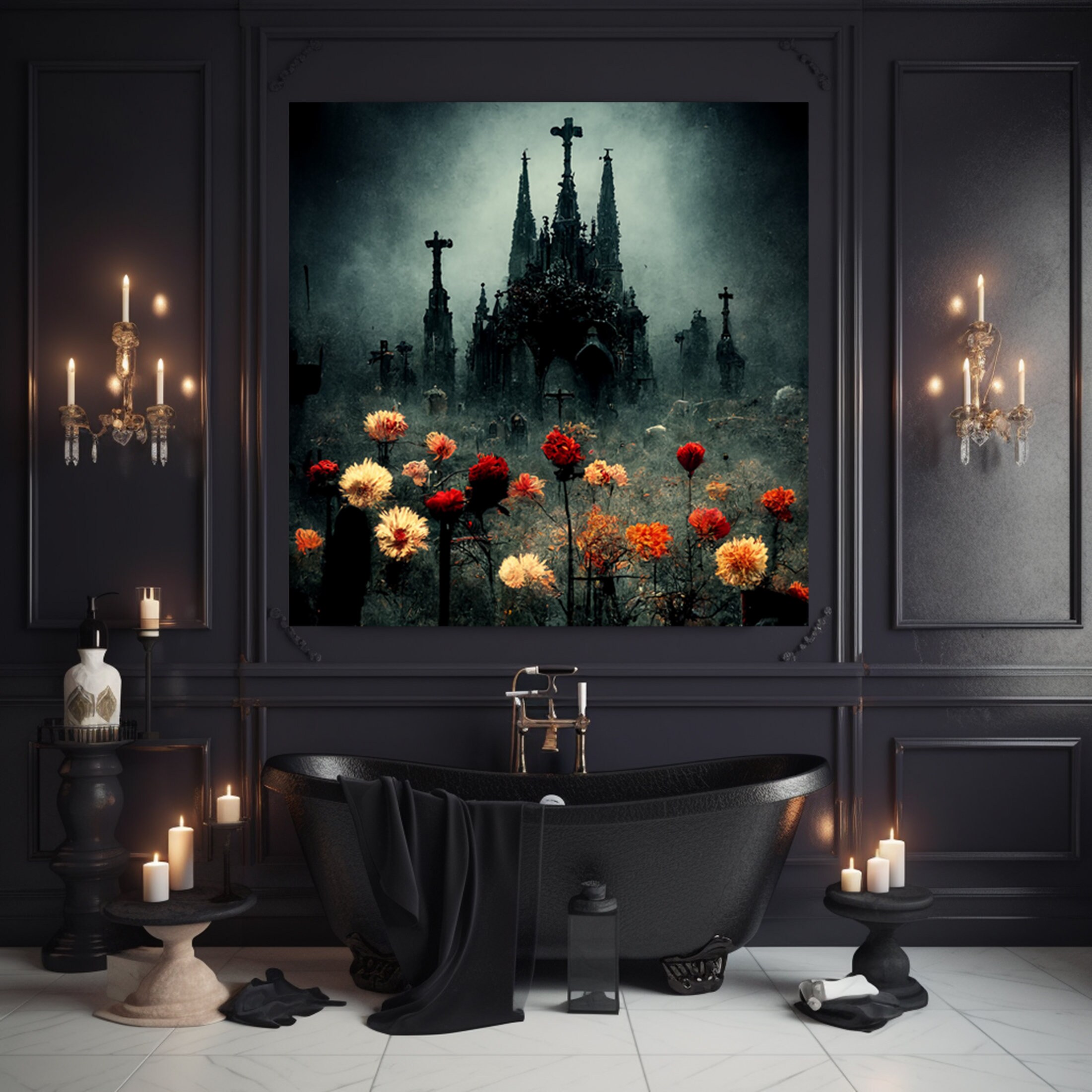 Abstract Gothic Castle Ruins-digital Oil Painting-custom Printed Canvas ...