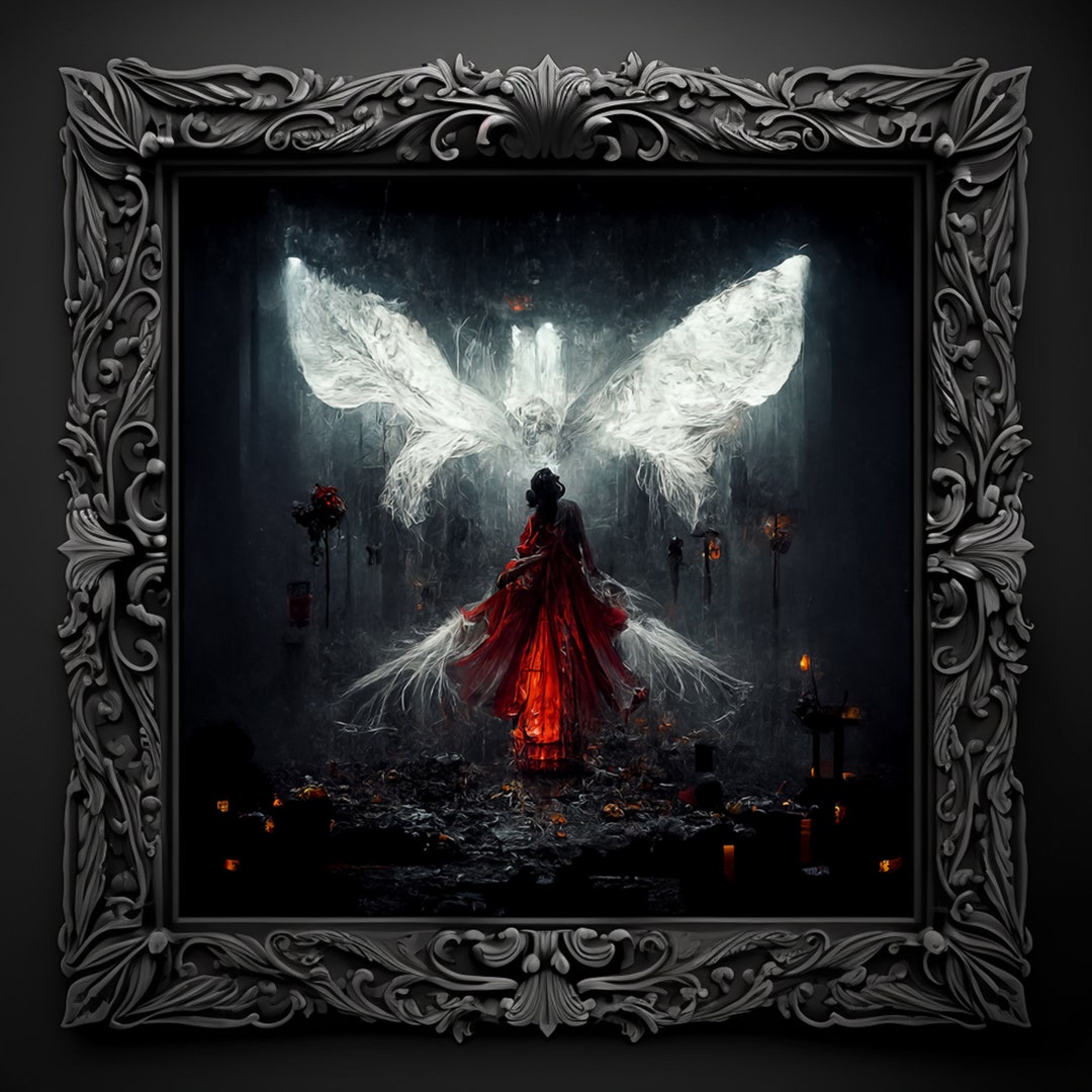 Gothic Wall Art-abstract Dark Angel-digital Oil Painting-moody Home ...