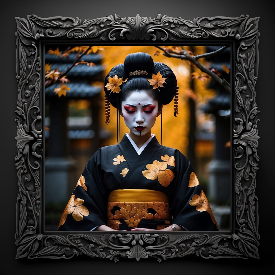 Geisha Wall Design-japanese Digital Oil Painting-dark Academia-female ...