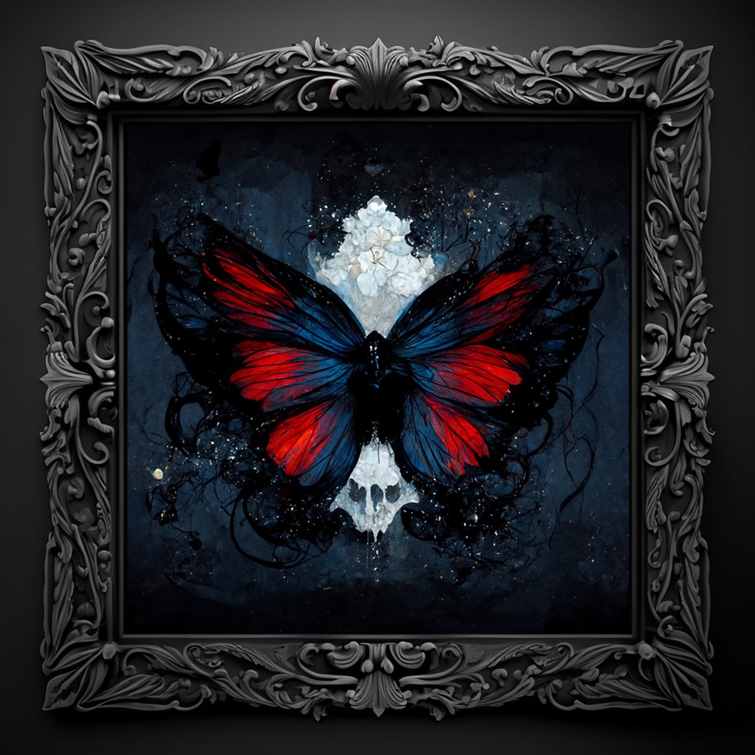 Gothic Wall Art-abstract Butterfly-digital Oil Painting-moody Home ...