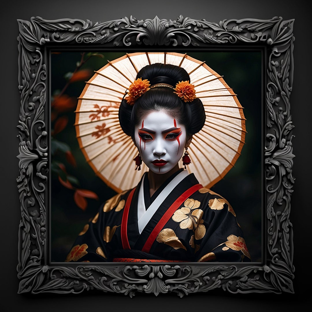 Goth Geisha Portrait-sakura-gothic Wall Designs-modern Geiko-land of ...