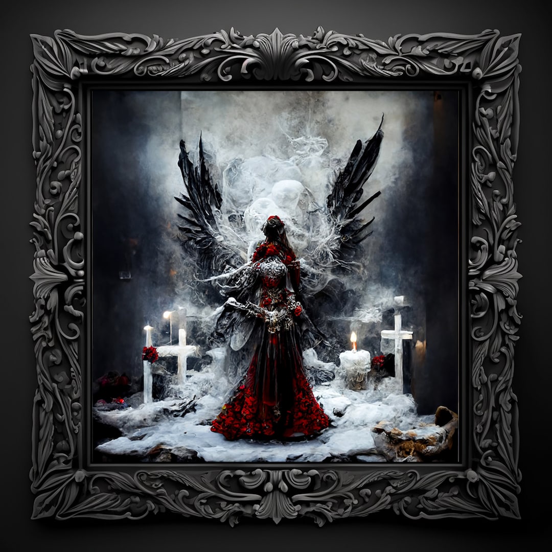 Gothic Wall Art-abstract Dark Angel-digital Oil Painting-moody Home ...