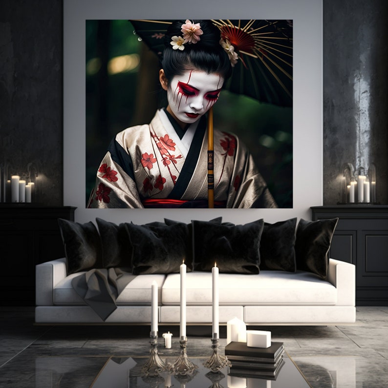 Goth Geisha Portrait-sakura-gothic Wall Designs-modern Geiko-land of ...