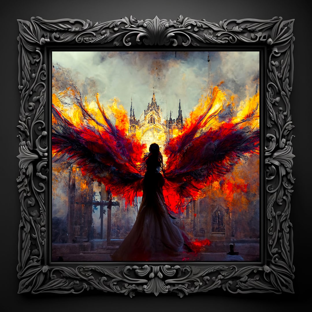 Gothic Wall Art-abstract Dark Angel-digital Oil Painting-moody Home ...