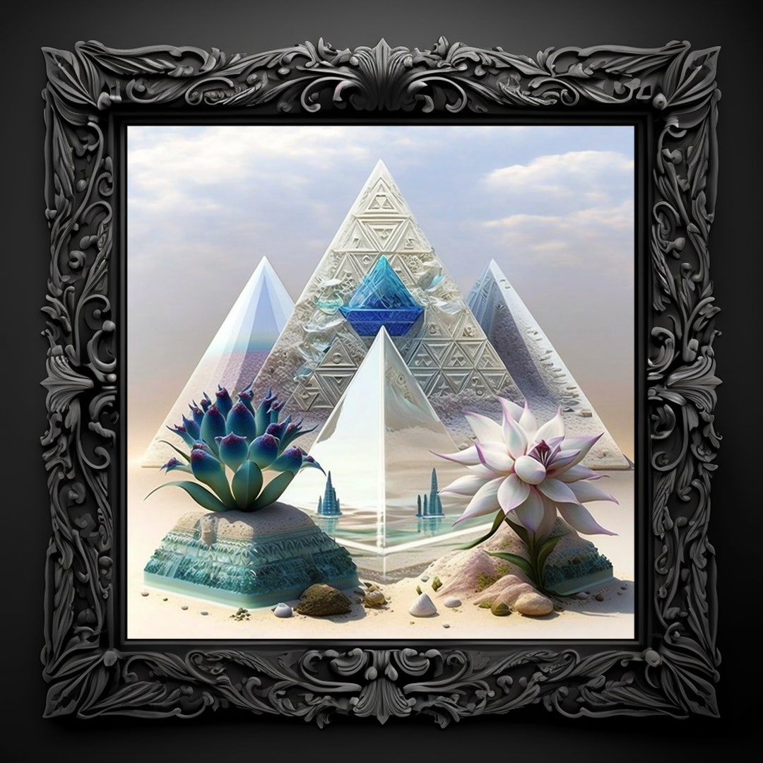 Futuristic Pyramid Art-abstract Cosmic Wall Decor- Egyptian Moonscape ...
