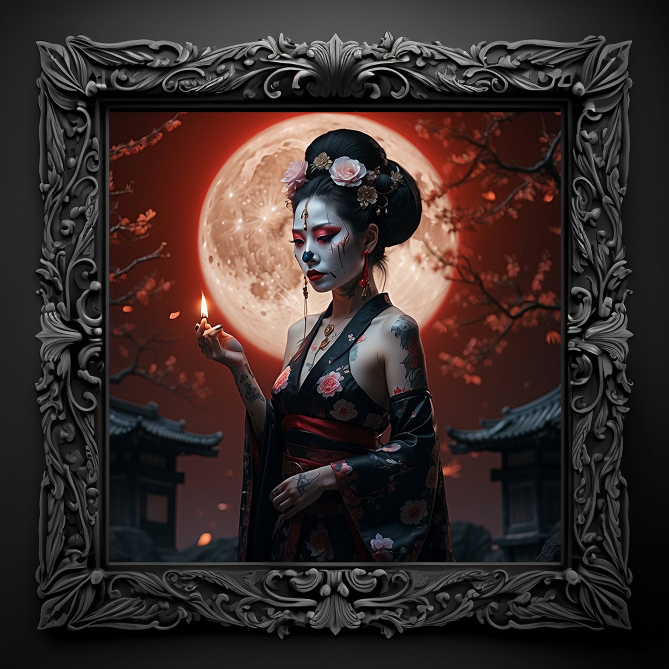 Japanese Geisha-sakura-gothic Wall Design-modern Geiko-land of the ...